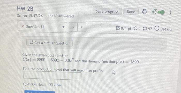 Solved Given the given cost function C(x)=8800+630x+0.6x2 | Chegg.com