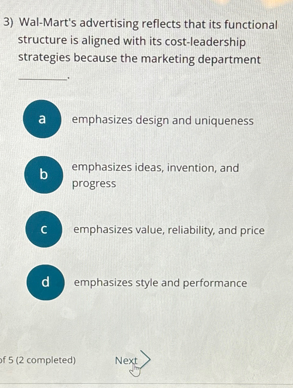 Solved Wal-Mart's advertising reflects that its functional | Chegg.com