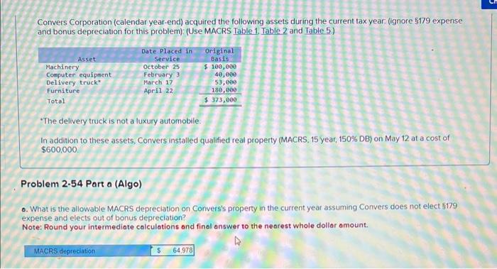 Convers Corporation (calendar year-end) acquired the | Chegg.com