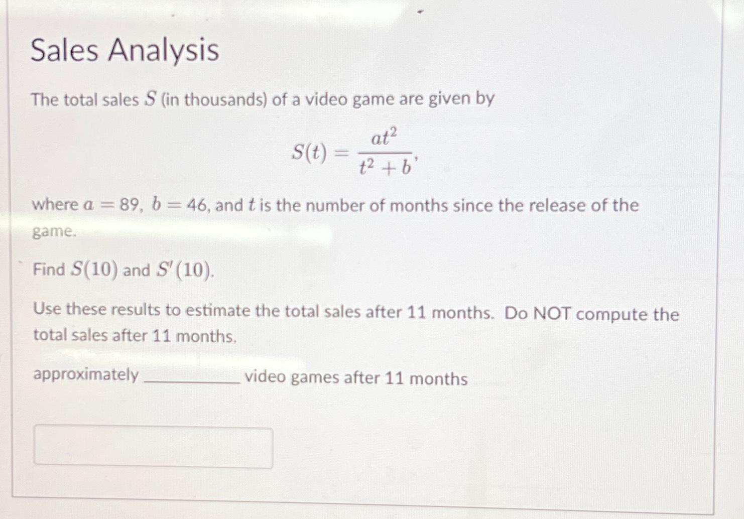 Solved Sales AnalysisThe total sales S (in thousands) ﻿of a | Chegg.com