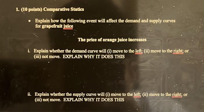 Solved 1. (10 points) Comparative Statics - Explain how the | Chegg.com