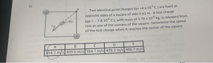 Solved 5) Two identical point charges (q=+4×106C) are fixed | Chegg.com