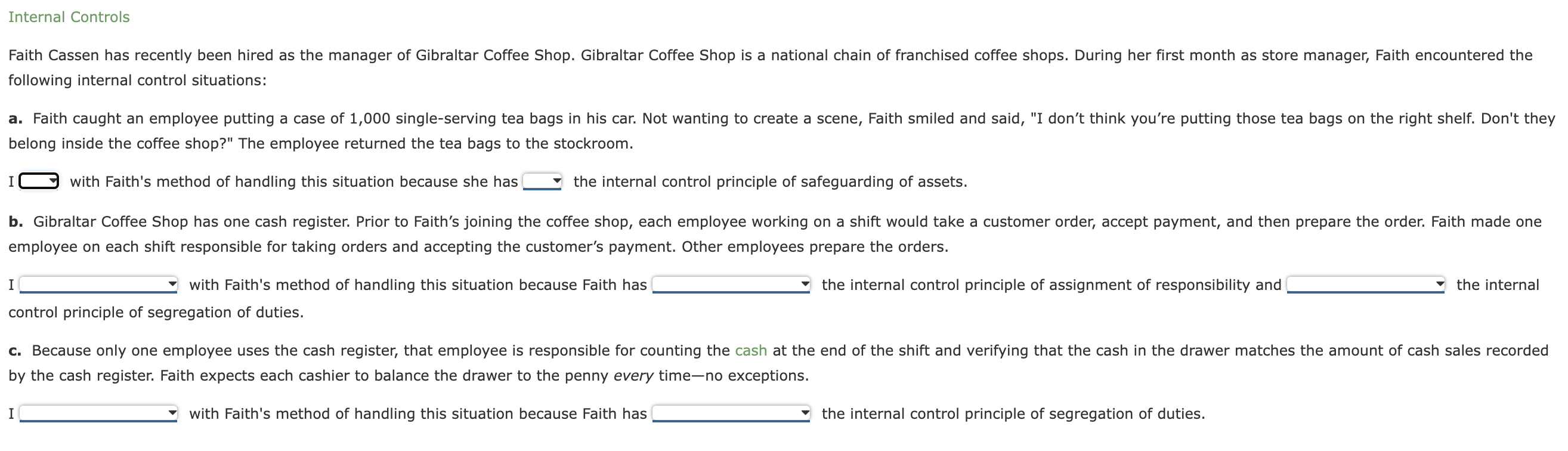 Solved Internal Controlsfollowing internal control | Chegg.com