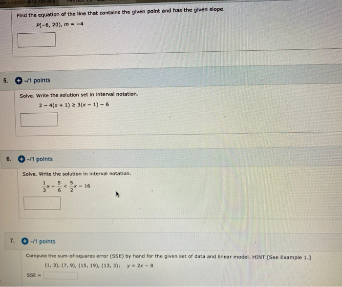 Solved - 202001-BIOL-101-400 Find the equation of the line | Chegg.com