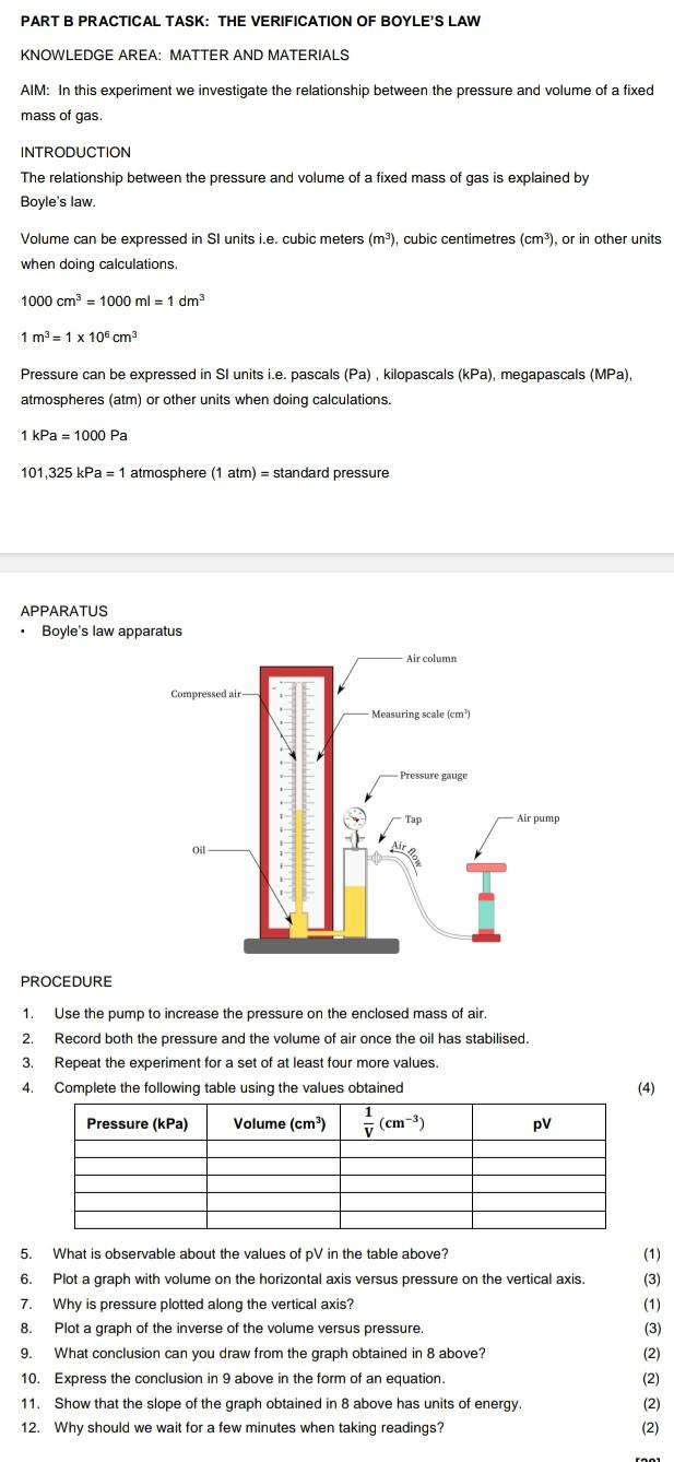 PART B PRACTICAL TASK: THE VERIFICATION OF BOYLE'S | Chegg.com