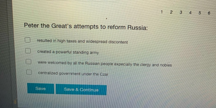 Solved 1 2 3 4 5 6 Peter the Great's attempts to reform | Chegg.com