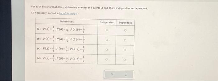 Solved For each set of probabilities, determine whether the | Chegg.com