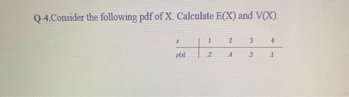 Solved Q-4.Consider the following pdf of X. Calculate E(X) | Chegg.com