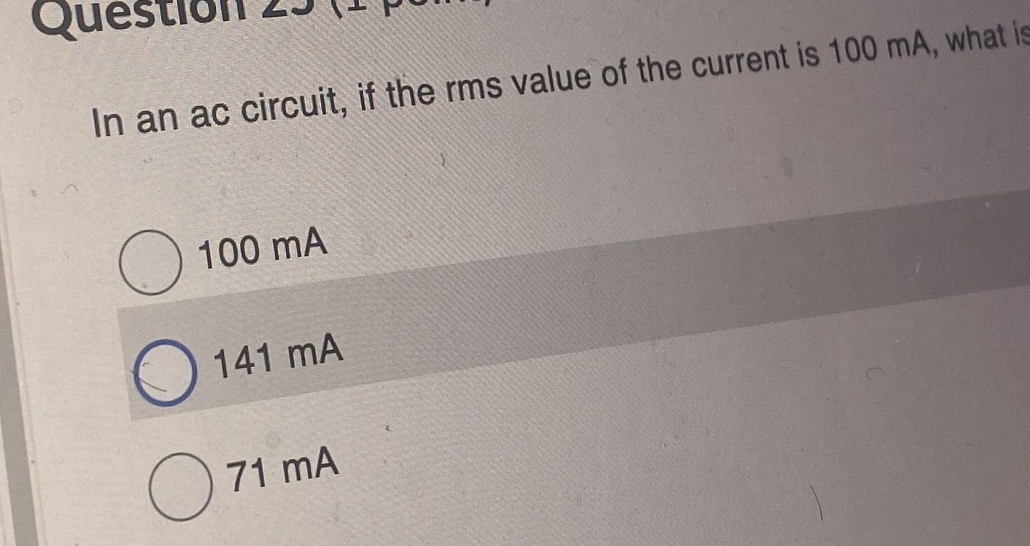 Solved In an ac circuit, if the rms value of the current is | Chegg.com