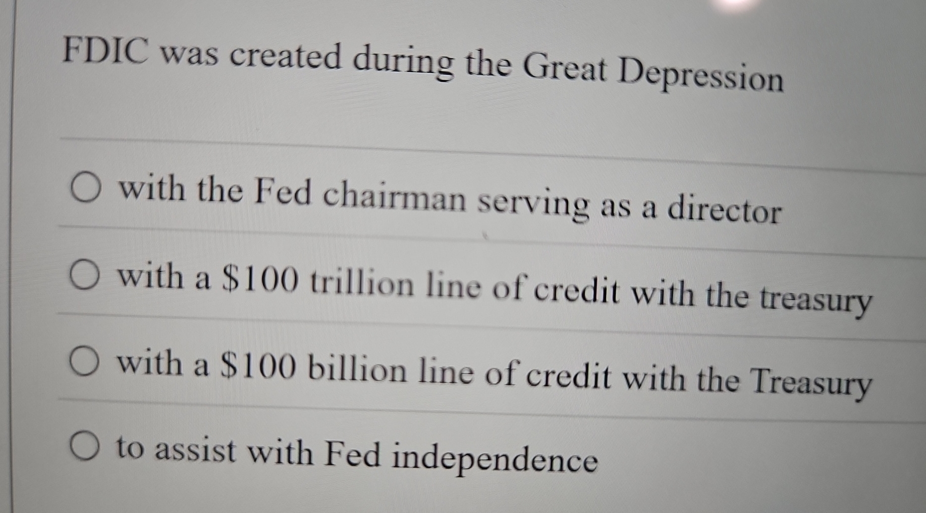 Solved FDIC was created during the Great Depressionwith the | Chegg.com
