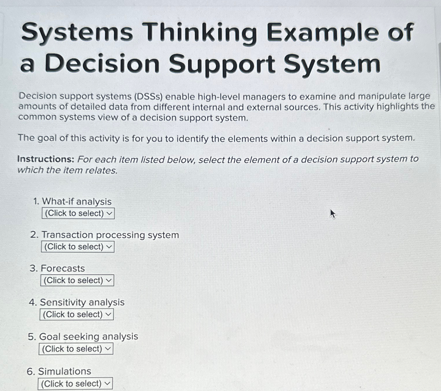 Solved Systems Thinking Example of a Decision Support | Chegg.com