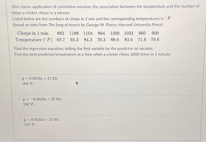 Solved One classic application of correlation involves the | Chegg.com