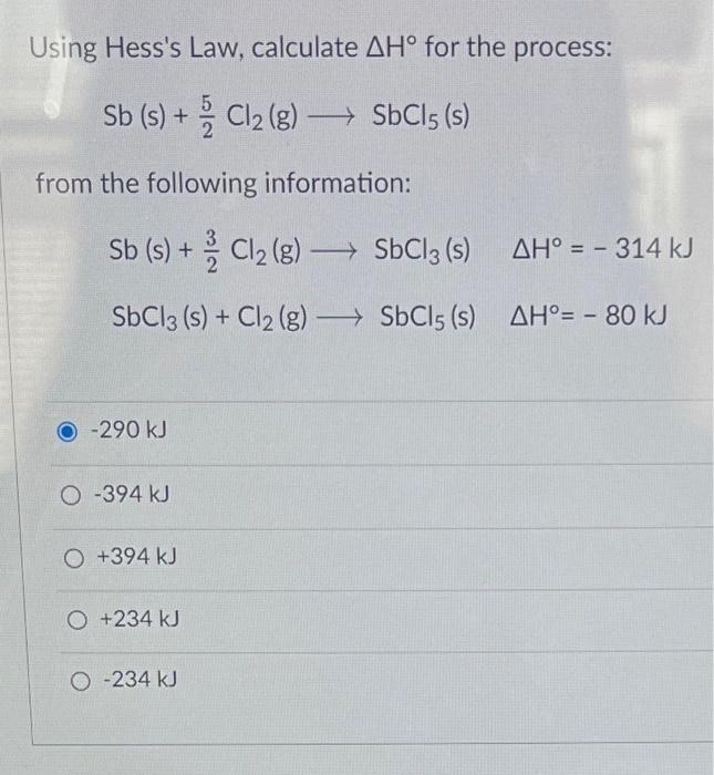 Solved Using Hess's Law, calculate ΔH∘ for the process: | Chegg.com