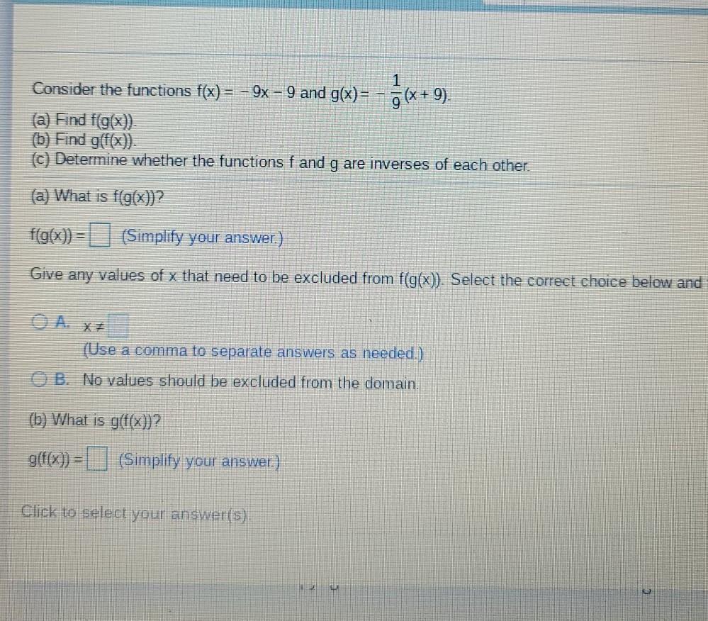 Solved 1 Consider The Functions F X 9x 9 And G X