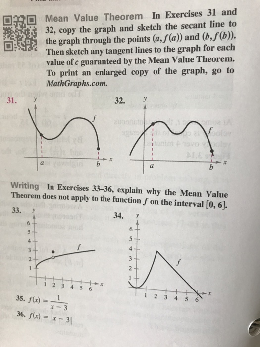 Solved Mean Value Theorem In Exercises 31 and 32, copy the | Chegg.com