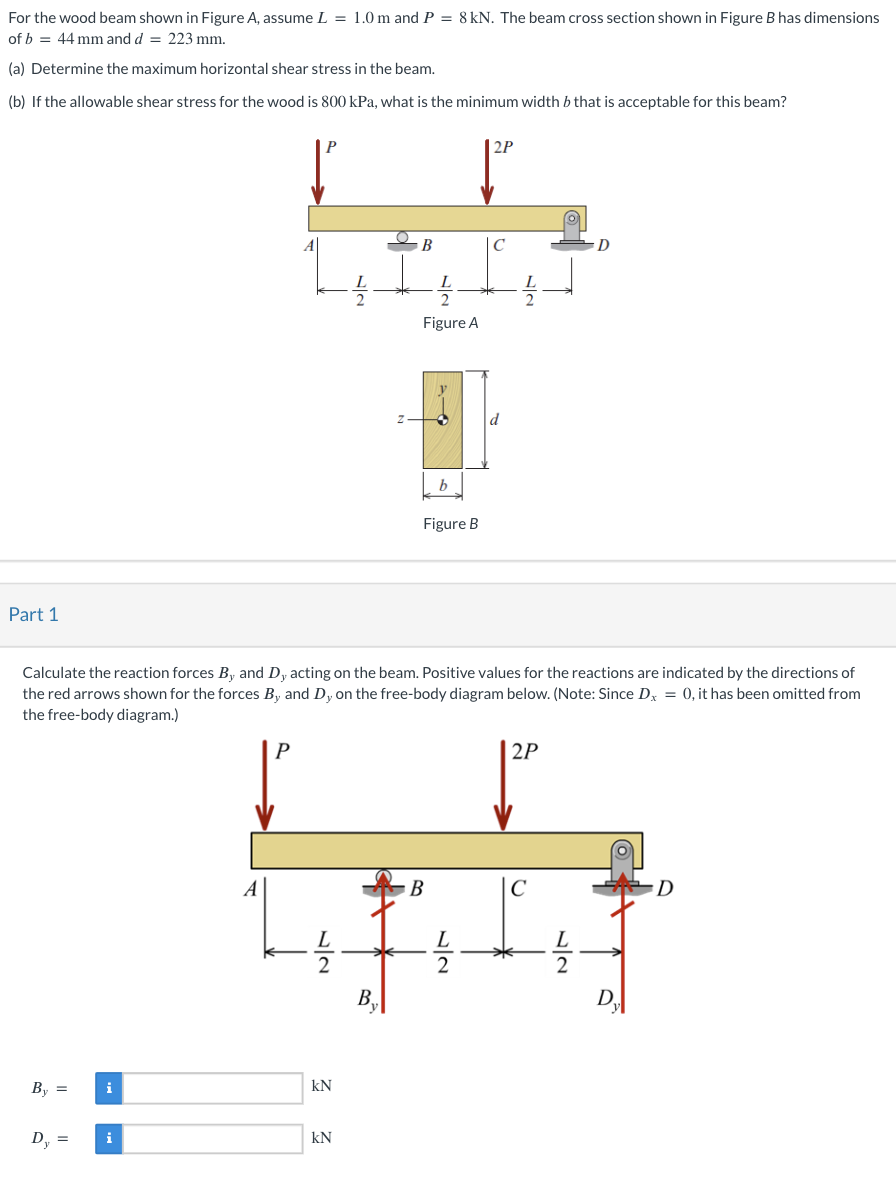 Solved For the wood beam shown in Figure A, ﻿assume L=1.0m | Chegg.com