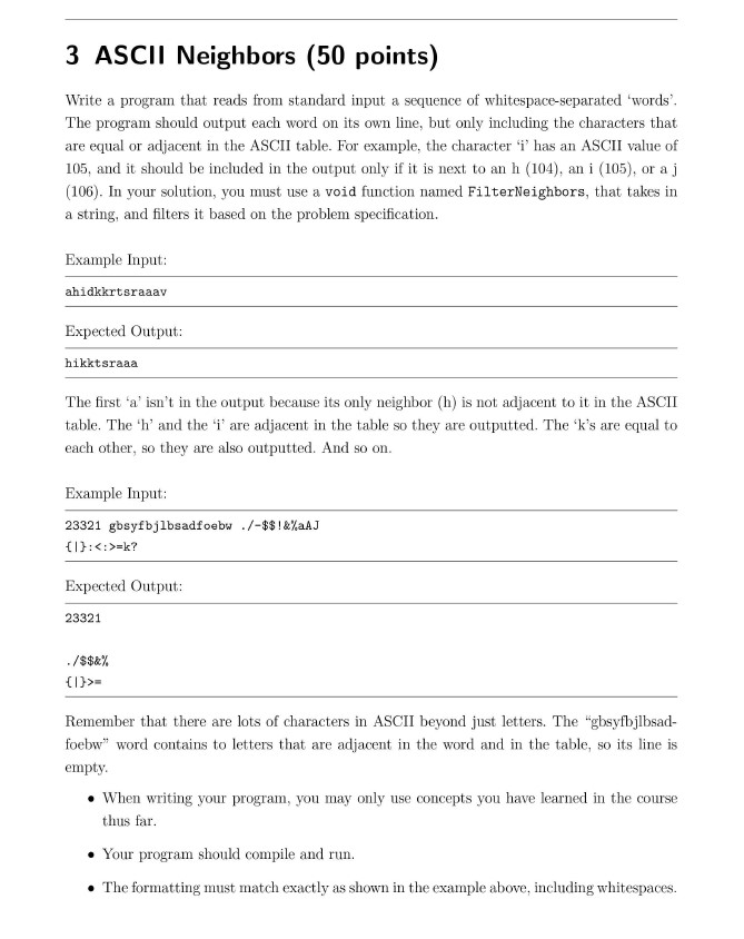 Solved 3 ﻿ASCII Neighbors (50 ﻿points)Write a program that | Chegg.com