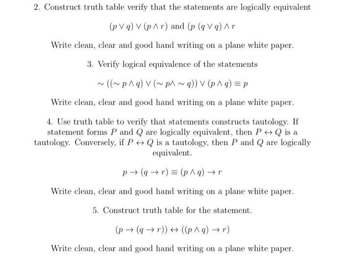 Solved Construct truth table verify that the statements are | Chegg.com