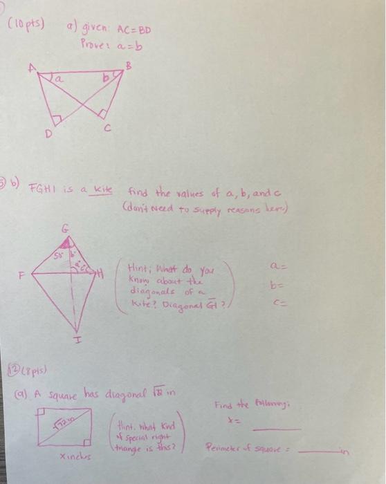 Solved b) FGHI is a kite find the values of a,b, and c | Chegg.com