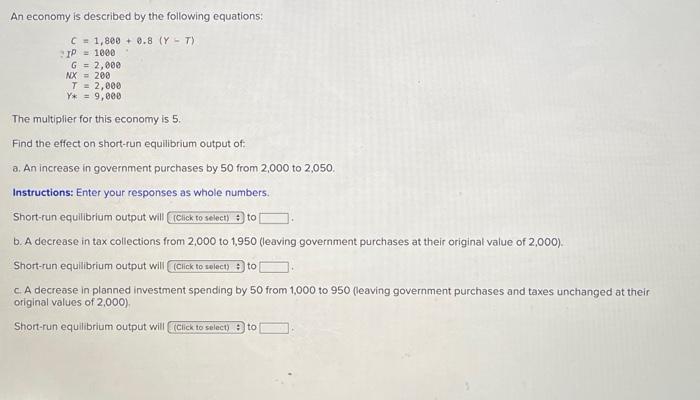 Solved An economy is described by the following equations: | Chegg.com