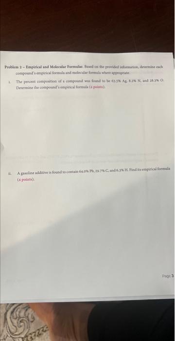 Solved Problen 2 - Empirical and Molecular Formular Aased se | Chegg.com