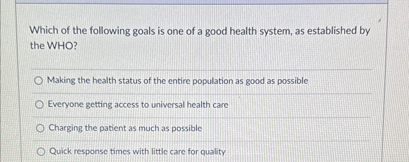 Solved Which of the following goals is one of a good health | Chegg.com