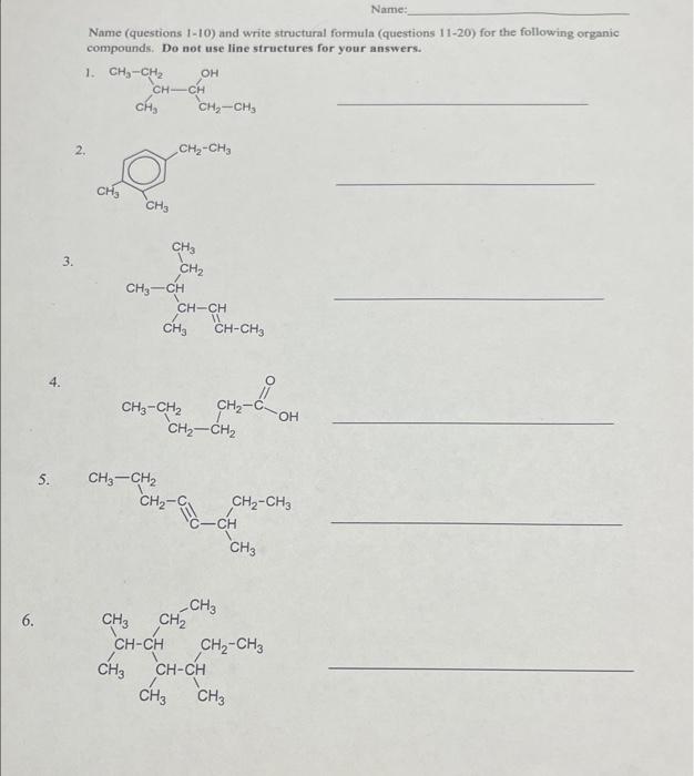 Solved Name (questions 1-10) and write structural formula | Chegg.com