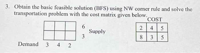 Solved Obtain the basic feasible solution (BFS) using NW | Chegg.com