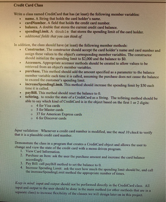 Solved Credit Card Class Write a class named CreditCard that | Chegg.com