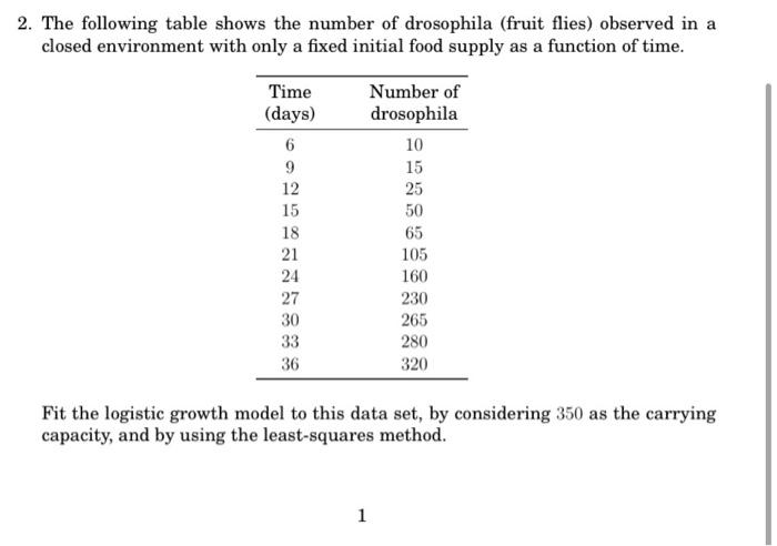 Solved 2 The Following Table Shows The Number Of Drosophila 