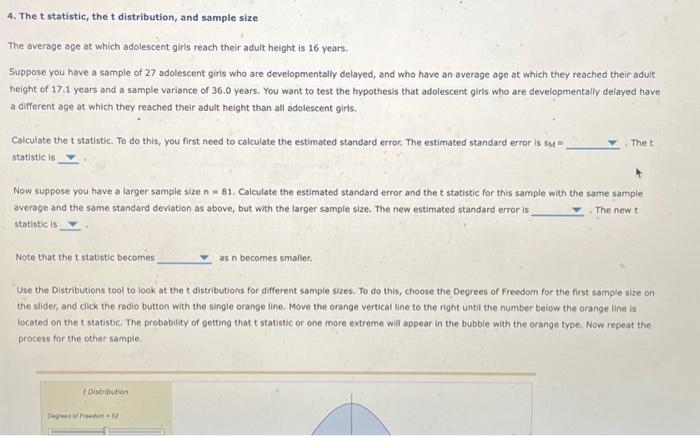 Solved 4. The t statistic, the t distribution, and sample | Chegg.com