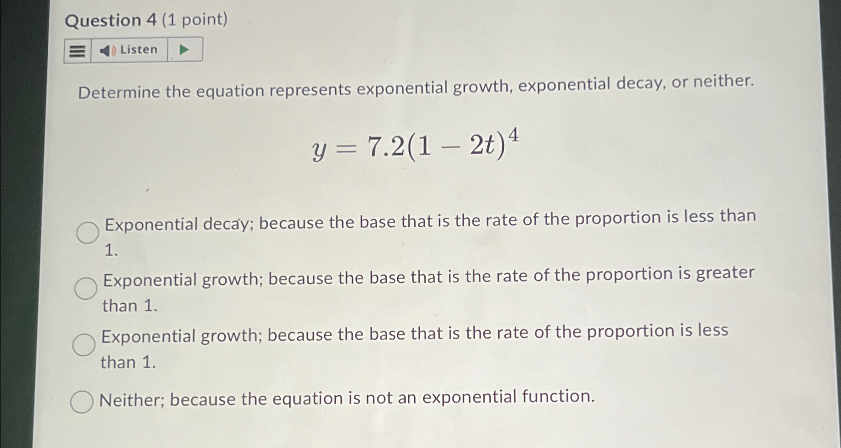 Solved Question 4 (1 ﻿point)ListenDetermine the equation | Chegg.com