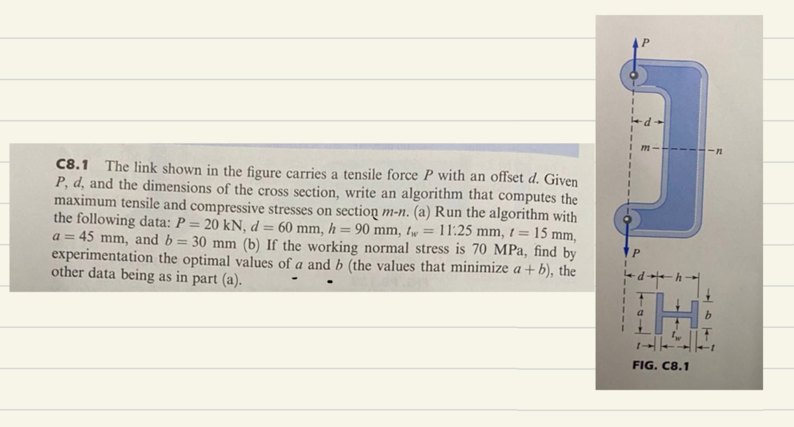 Solved C8.1 ﻿The link shown in the figure carries a tensile | Chegg.com
