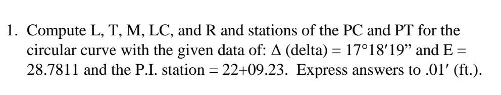 Solved 1. Compute L, T, M, LC, and R and stations of the PC | Chegg.com
