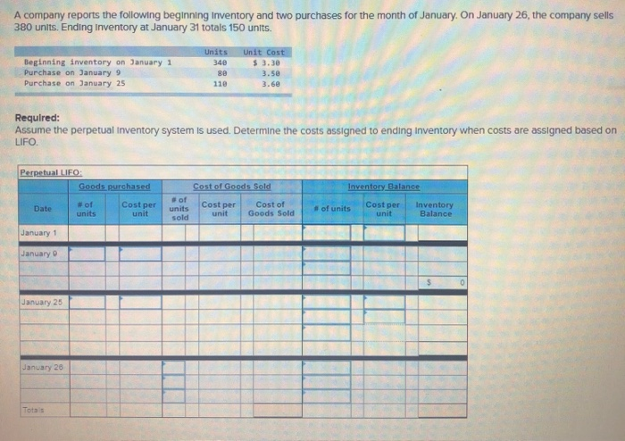 Solved A company reports the following beginning inventory | Chegg.com