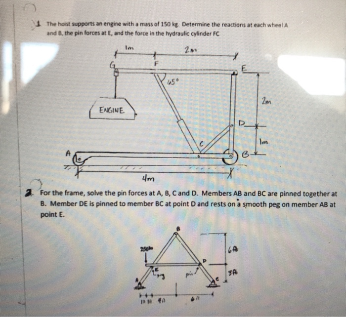 Solved The hoist supports an engine with a mass of 150 kg. | Chegg.com