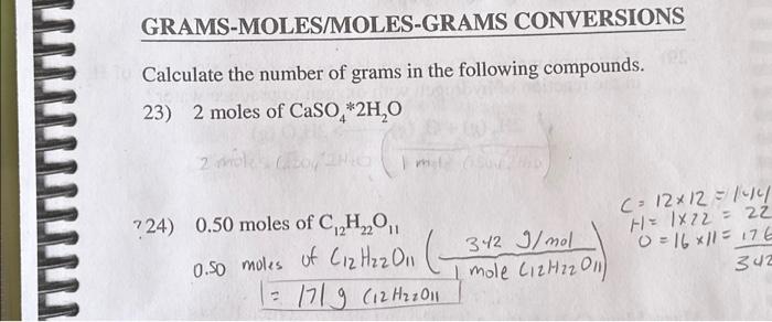 GRAMS-MOLES/MOLES-GRAMS CONVERSIONS Calculate the | Chegg.com
