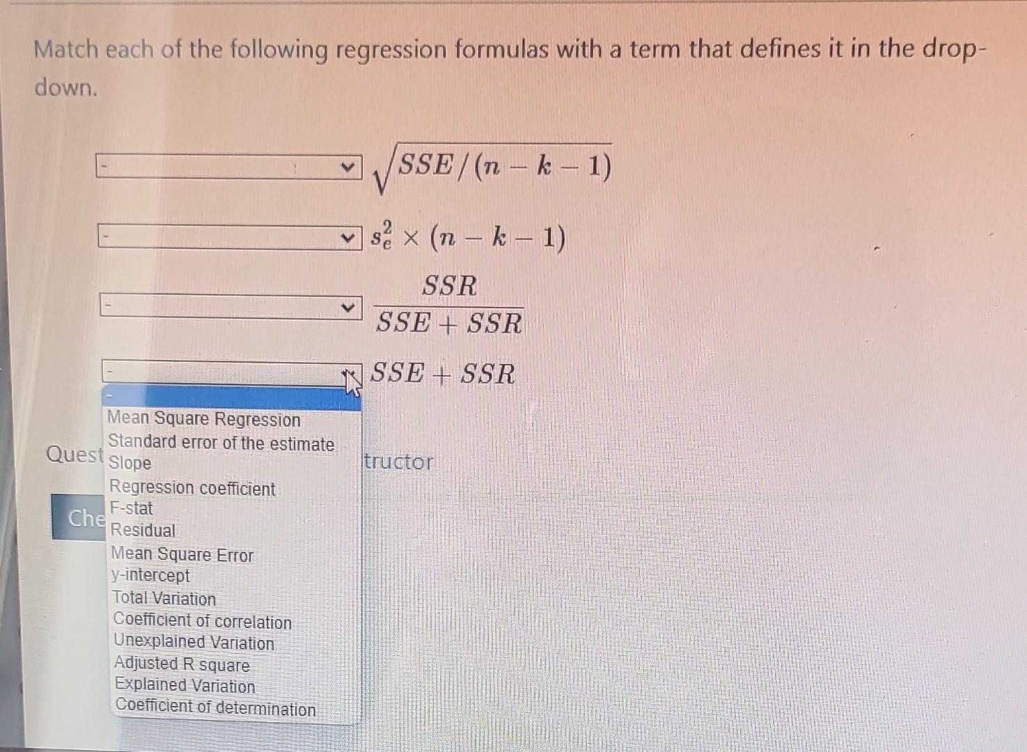 Solved Match Each Of The Following Regression Formulas With