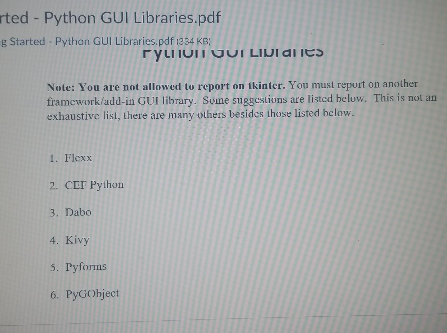 Solved rted - Python GUI Libraries.pdf g Started - Python | Chegg.com