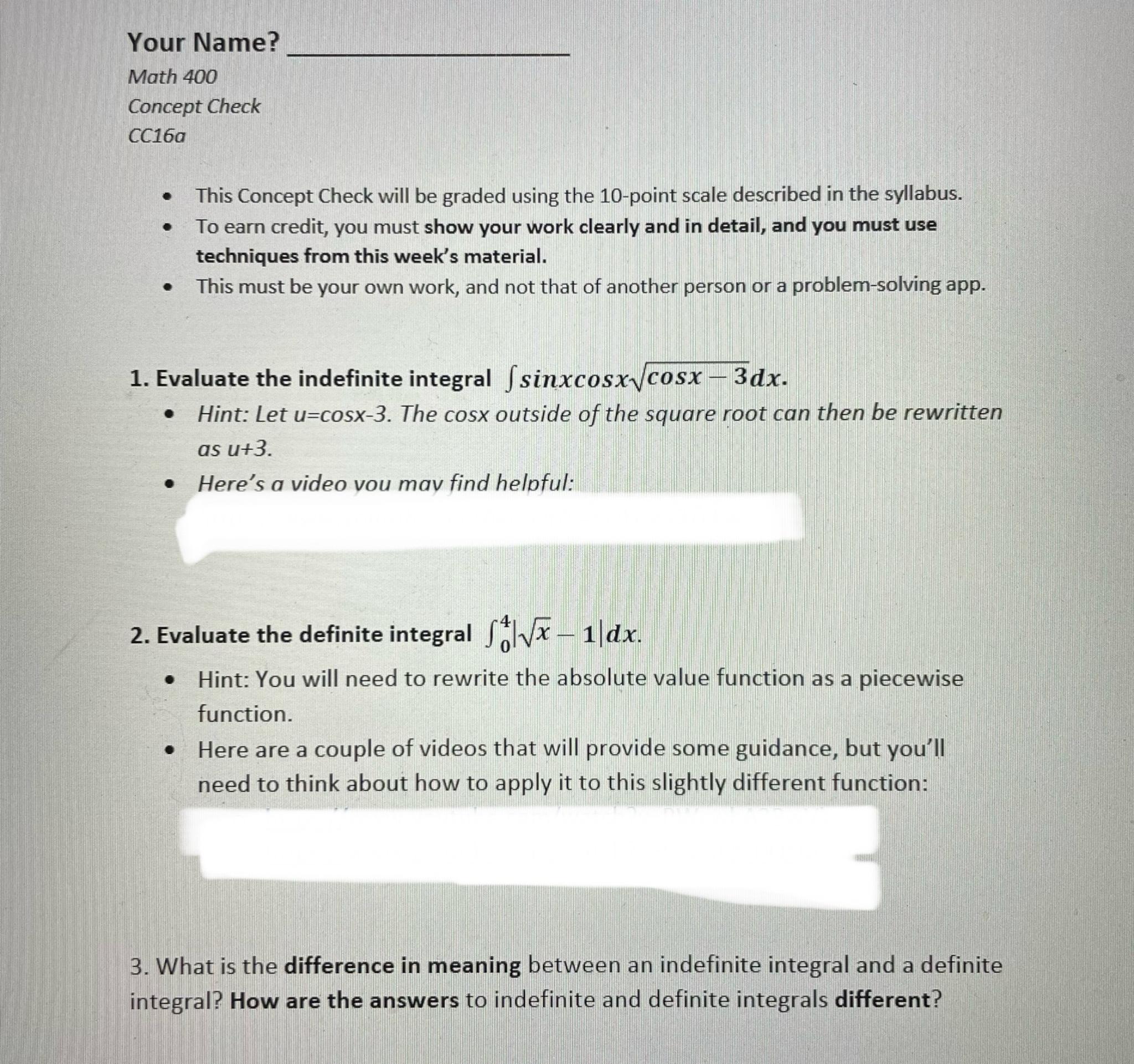 Solved Your Name?Math 400Concept CheckCC16aThis Concept | Chegg.com