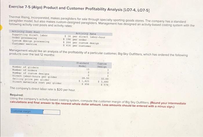 Solved Exercise 7-5 (Algo) Product and Customer | Chegg.com