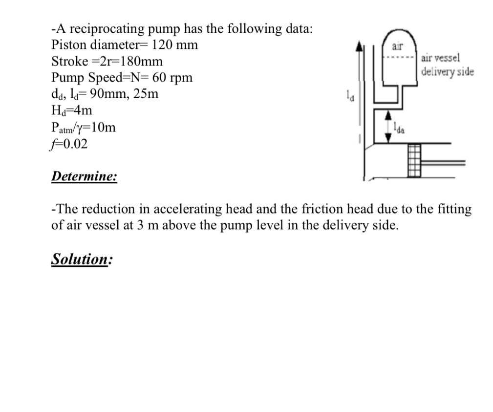 -A reciprocating pump has the following data:Piston | Chegg.com