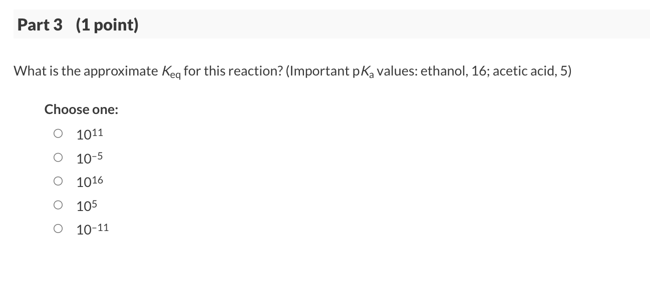 Solved Part 3 (1 ﻿point)What is ﻿the approximate Keq pKa | Chegg.com