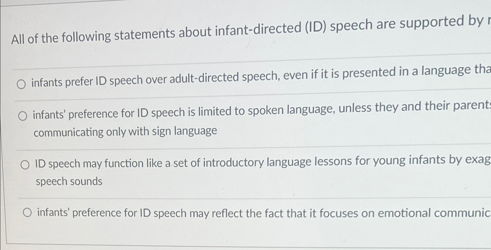 Solved All of the following statements about infant-directed | Chegg.com