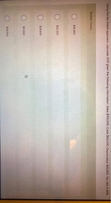 Solved Using the tax shield approach, calculate OCF given | Chegg.com