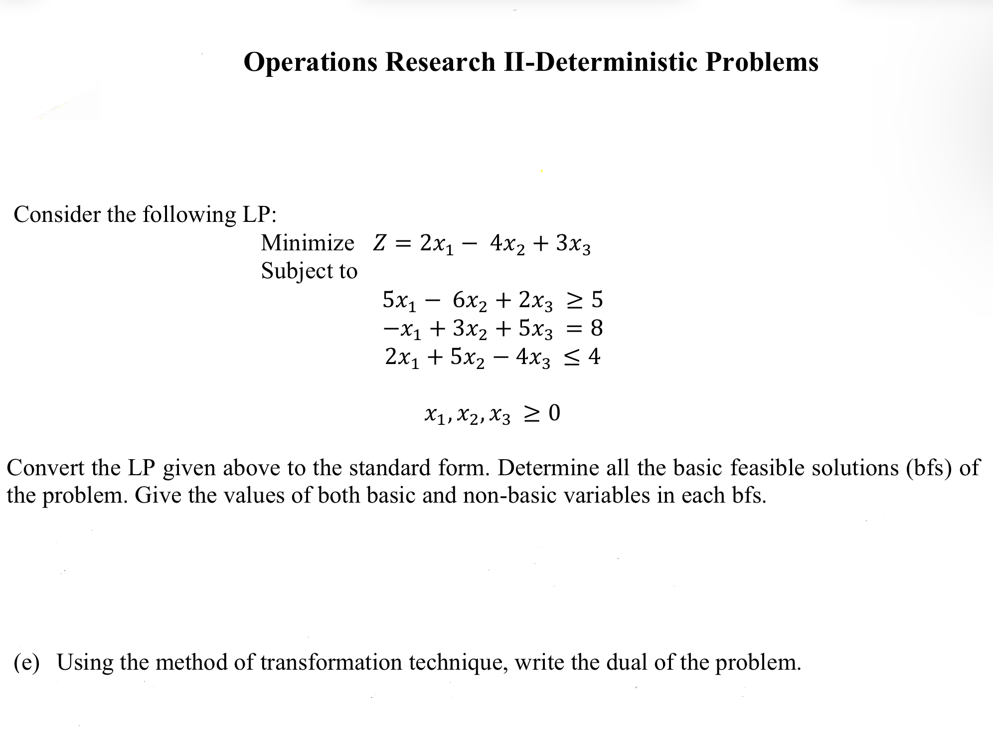Solved Operations Research II-Deterministic ProblemsConsider | Chegg.com