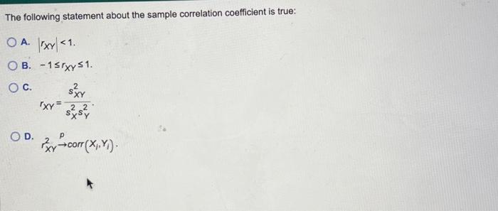 The following statement about the sample correlation | Chegg.com