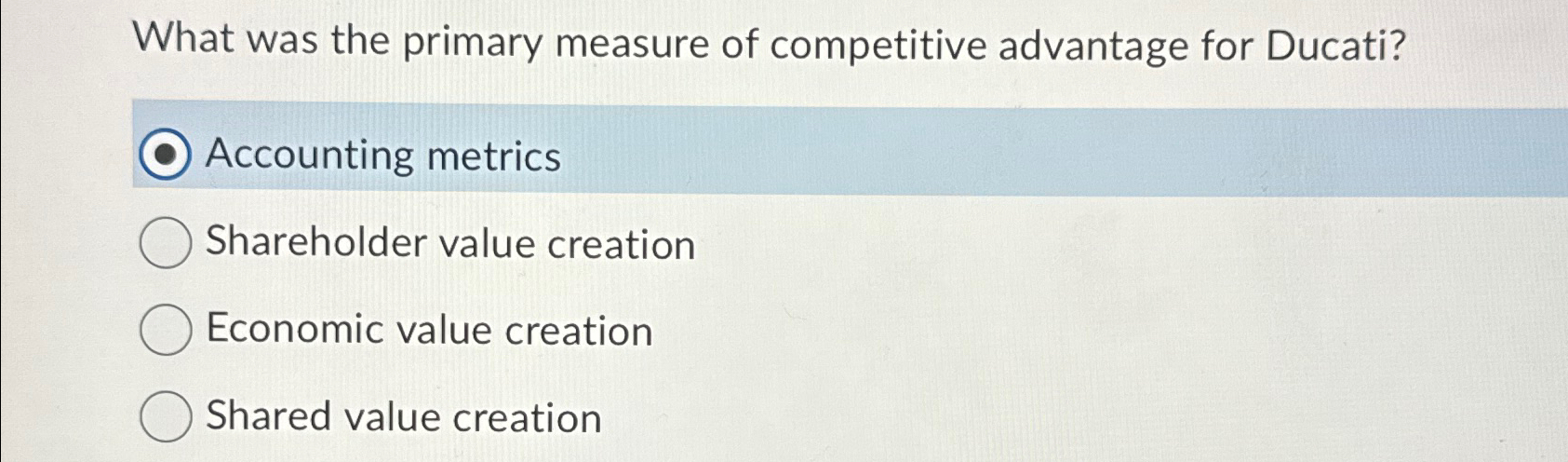 Solved What was the primary measure of competitive advantage | Chegg.com