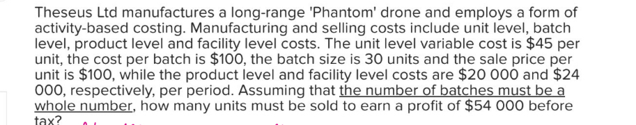 Solved Theseus Ltd manufactures a long-range 'Phantom' drone | Chegg.com