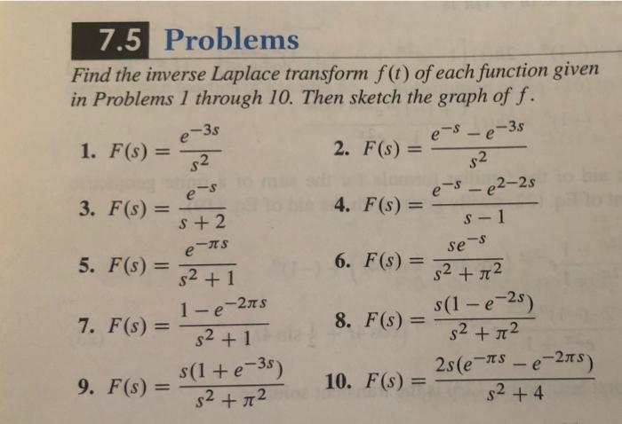Solved 7.5 Problems Find the inverse Laplace transform f(t) | Chegg.com